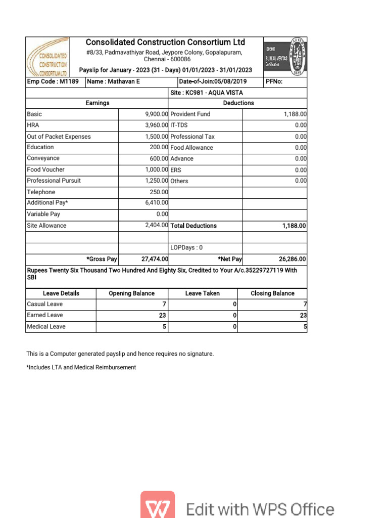 E Mathavan Payslip1 | PDF