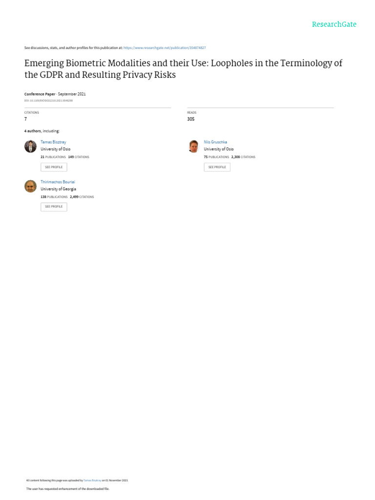 Biometric Modalities and GDPR Loopholes | PDF | Biometrics | Risk