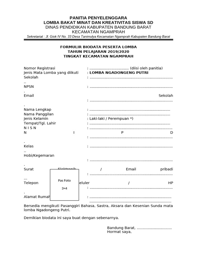 FORMULIR BIODATA PESERTA_LOMBA NGADONGENG PI_UPLOAD_pdf | PDF