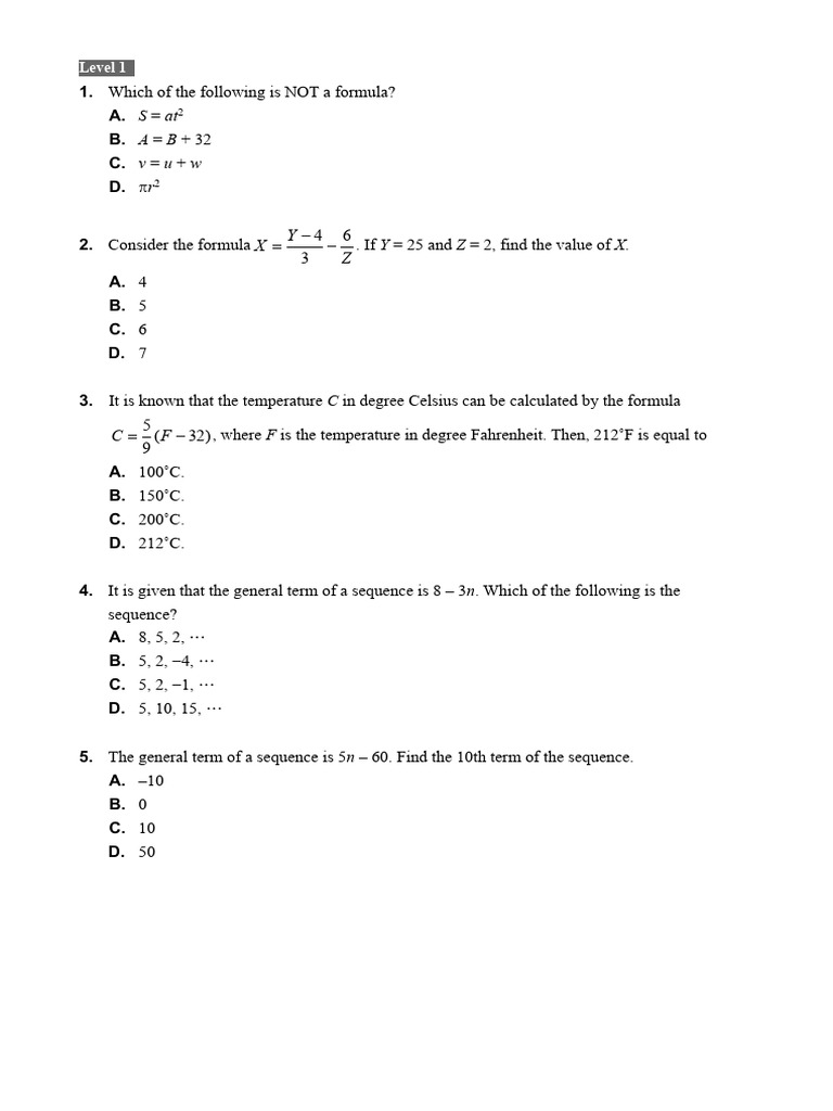 Math Formulas and Sequence Problems | PDF | Arithmetic | Numbers
