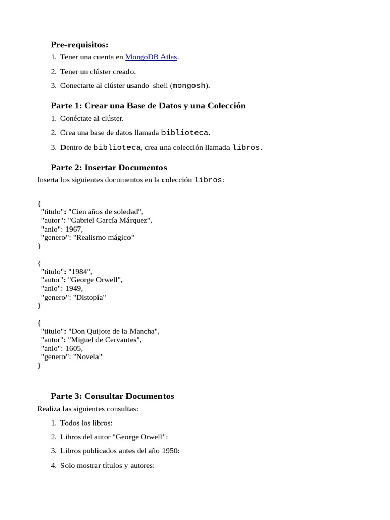 Tecnicatura Ejercicio 1 MongoDB | PDF