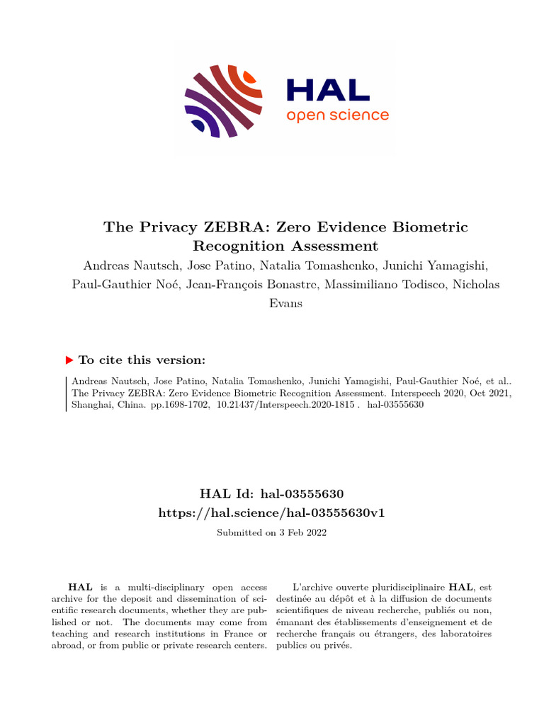 The Privacy ZEBRA Zero Evidence Biometric Recognition Assessment | PDF ...