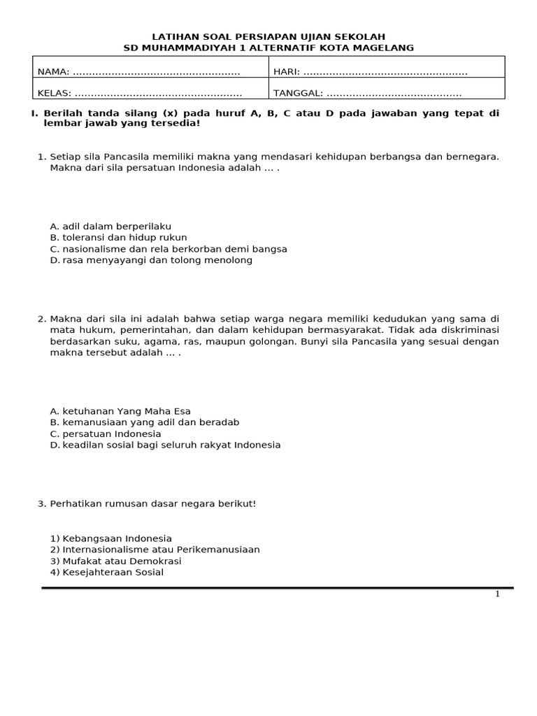 LATIHAN SOAL PP PERSIAPAN UJIAN SEKOLAH | PDF
