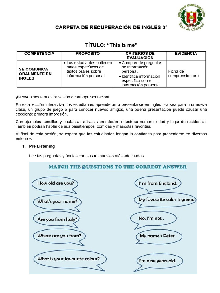 Carpeta de Recuperación de Inglés 3° | PDF