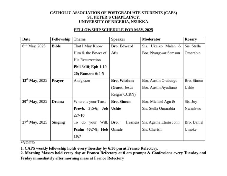 CAPS MAY Fellowship Schedule - 103739 | PDF
