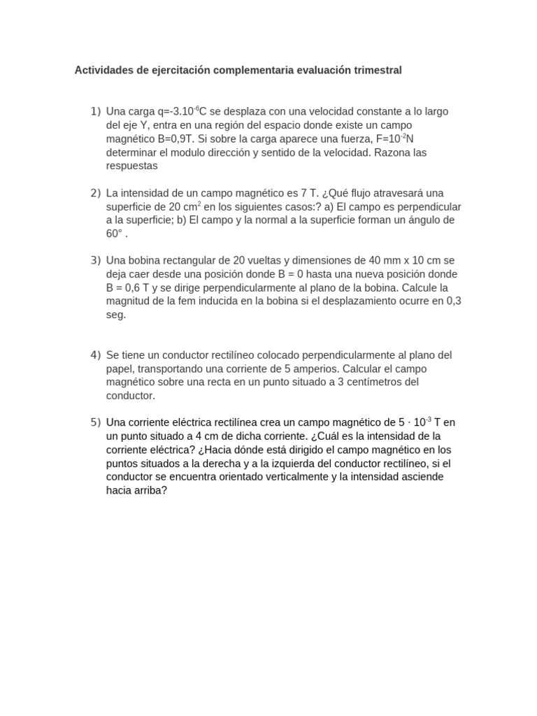 Actividades de Ejercitación Complementaria Evaluación 2do Trimestre 6to Año | PDF