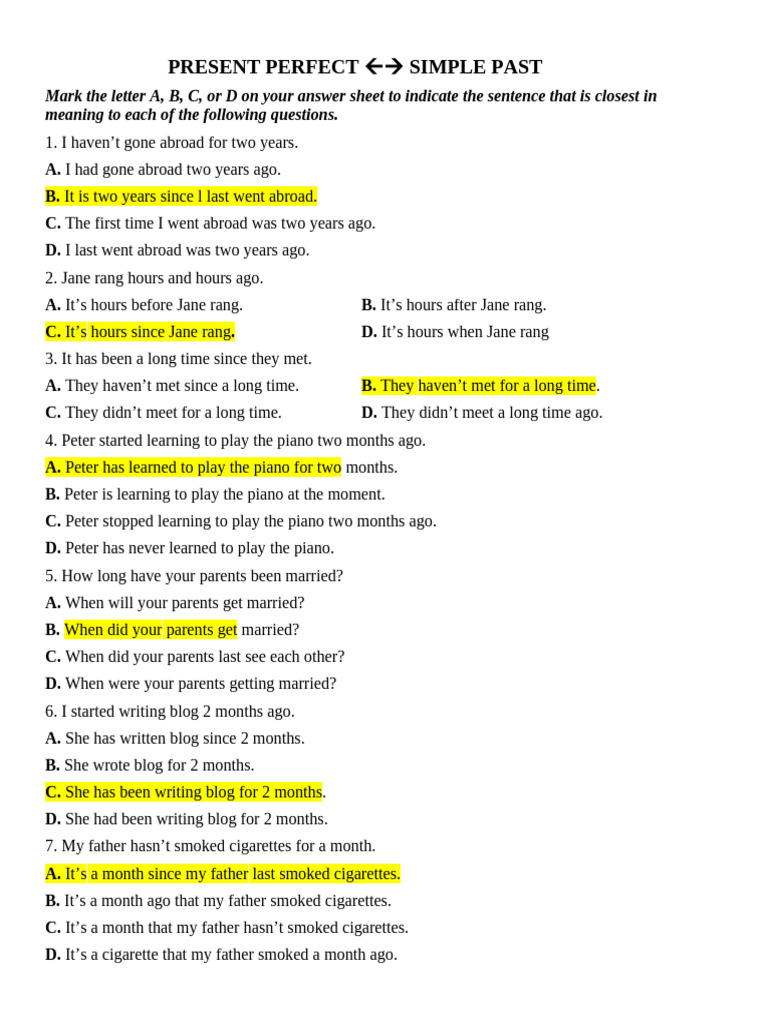 Unit 4 - Present Perfect & Simple Past | PDF