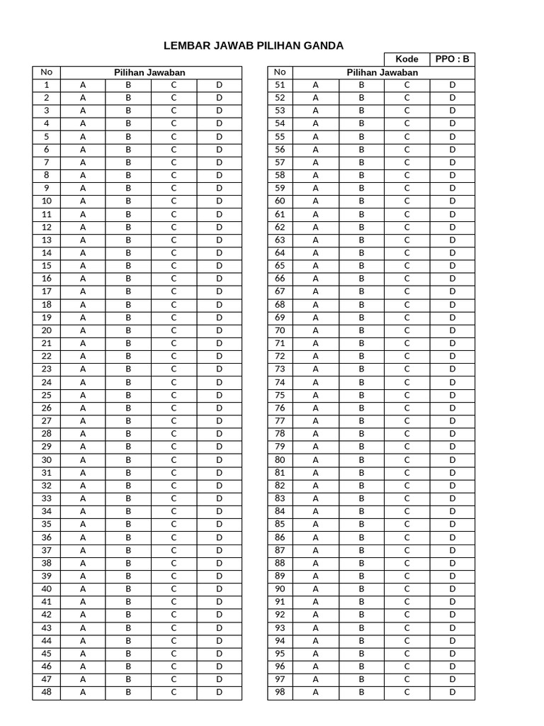Lembar Jawab PPO B | PDF