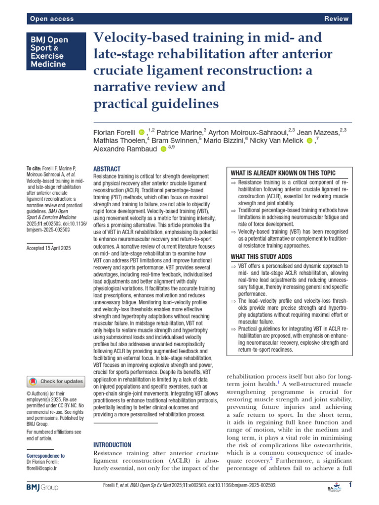 Velocity Based Training ACL | PDF | Strength Training | Muscle Hypertrophy