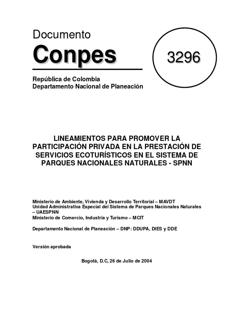 Conpes 3296 Ecoturismo Parques | PDF | Infraestructura | Sustentabilidad