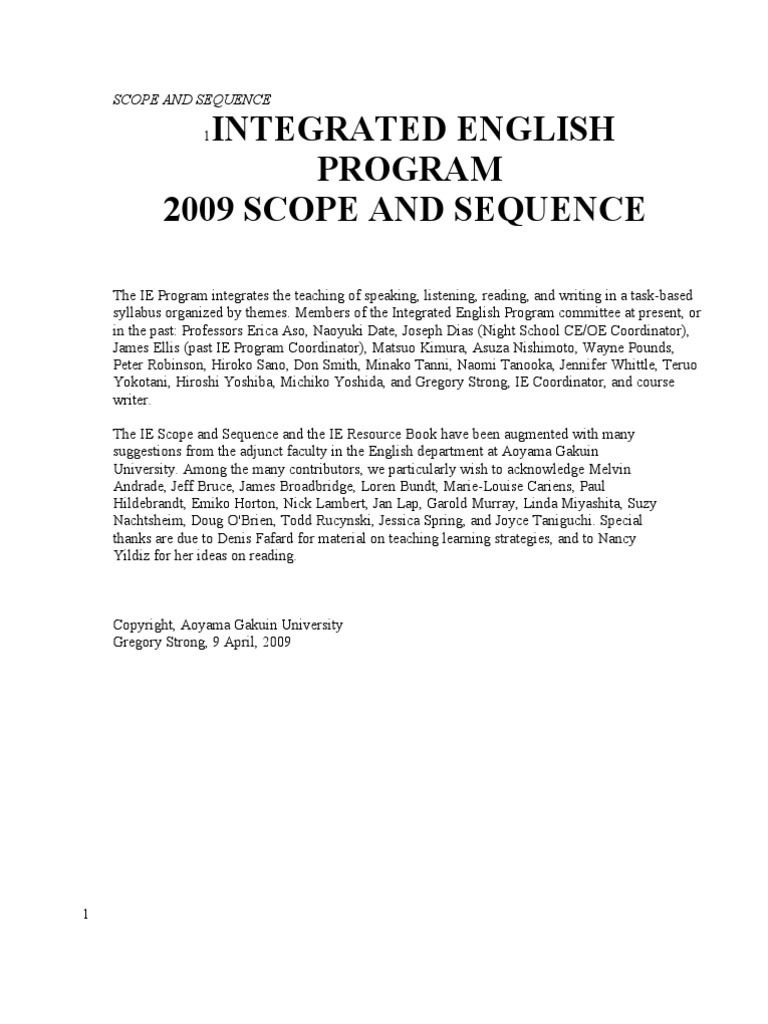 2009 Scope and Sequence | PDF | Narration | Blog