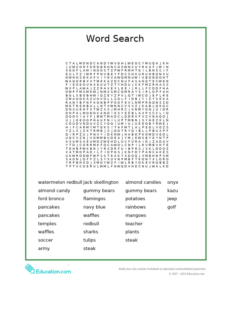Custom Word Search Worksheet Generator | PDF | Confectionery | Candy