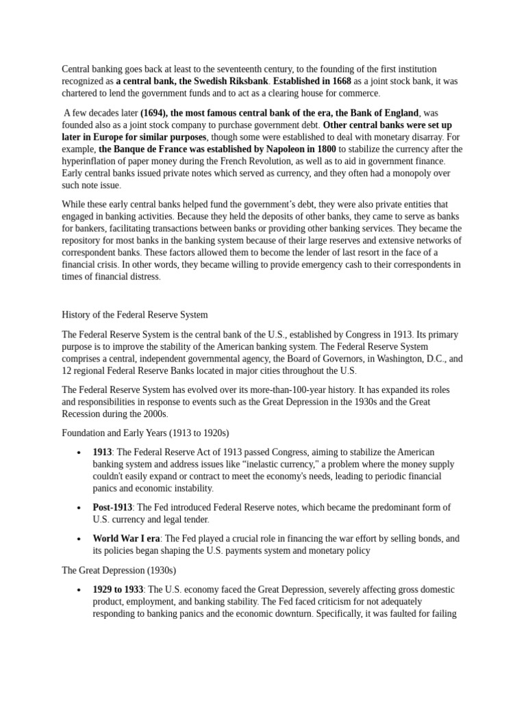 History of The Federal Reserve System | PDF | Federal Reserve | Central ...