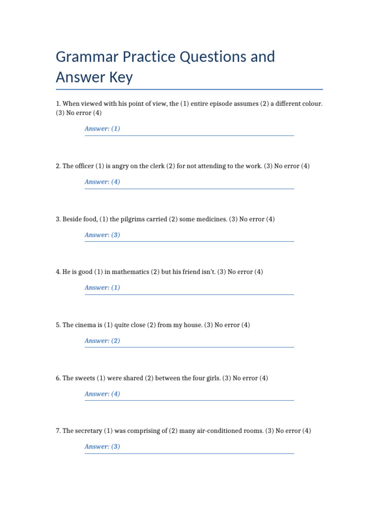 Grammar Practice Questions & Answers | PDF
