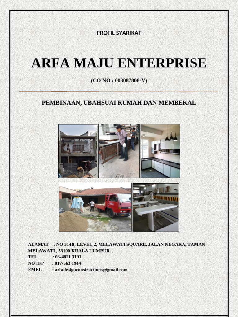 Muka Depan PROFIL SYARIKAT ARFA MAJU ENTERPRISE | PDF