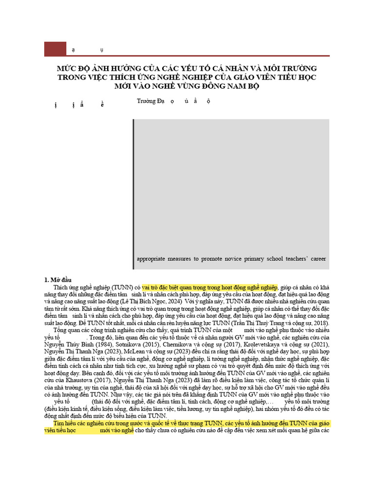 MC NH HNG Ca CC Yu T C NHN V Mi TRNG Trong Vic THCH NG NGH Nghip Ca Gio Vin Tiu HC Mi Vo NGH VNG ...