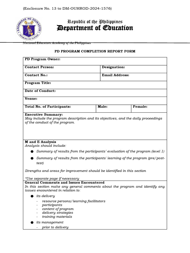 PD Program Completion Report Template | PDF