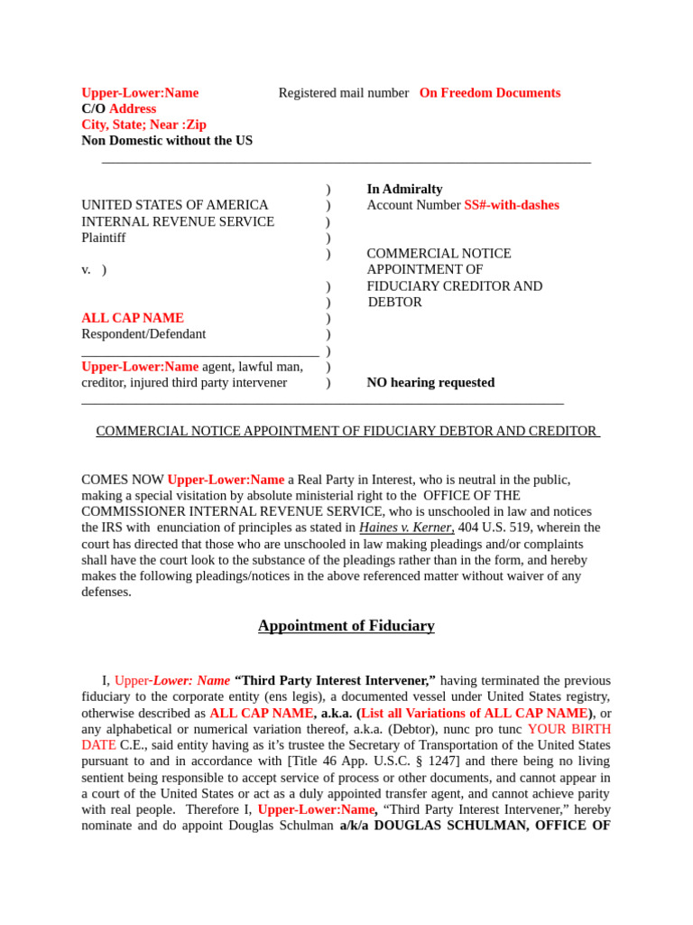 Fiduciary Appointment Template Douglas Shulman 8-14-08 | PDF | Internal ...