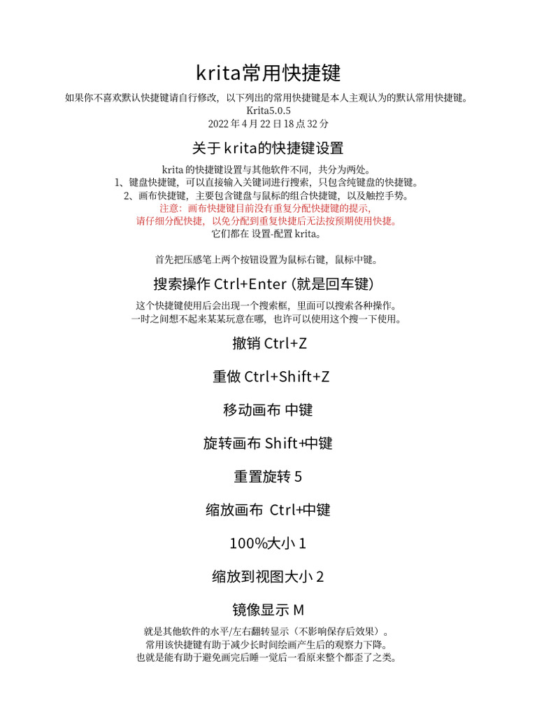 菟葵 - Krita 常用快捷键 - 2022-04-22A | PDF