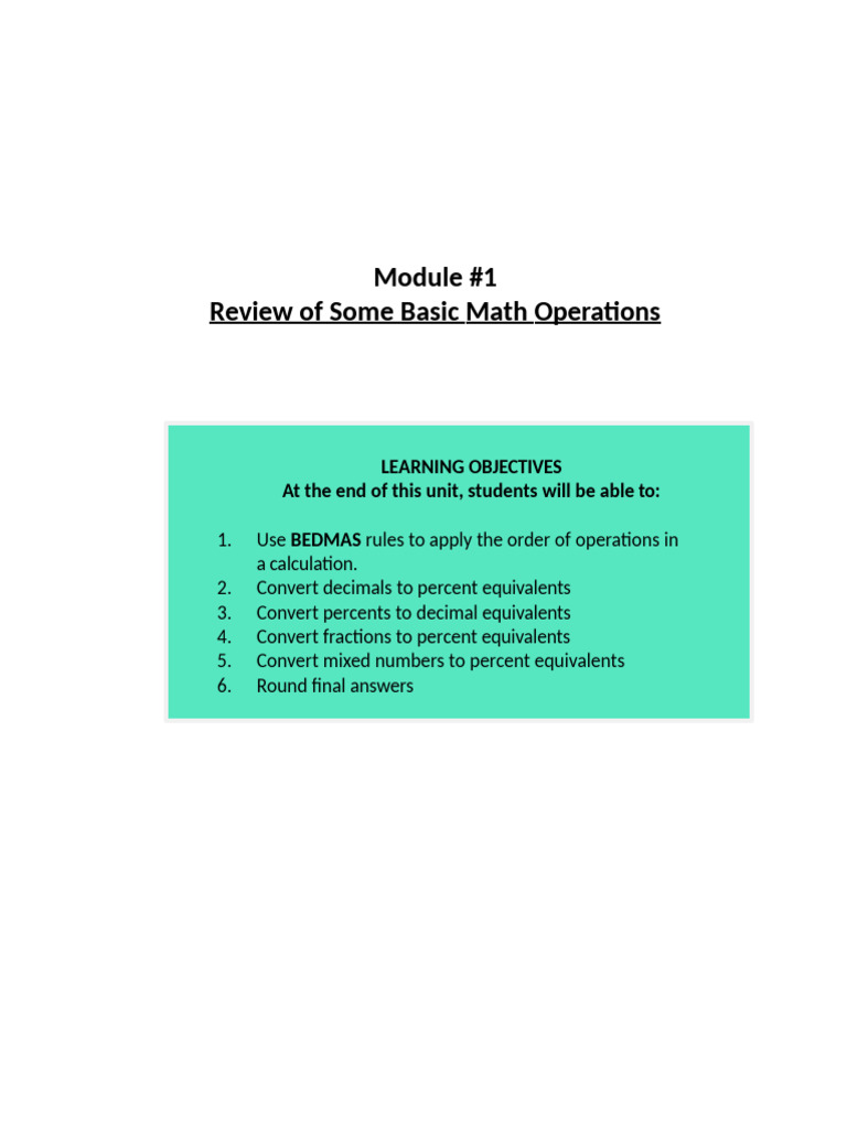 Basic Math Operations and Percentages Guide | PDF | Percentage | Decimal