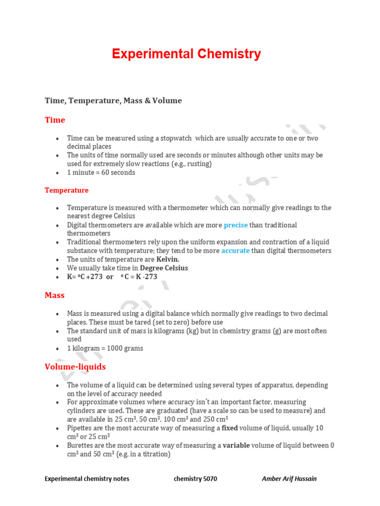 Experimental Chemistry Notes | PDF | Distillation | Crystallization