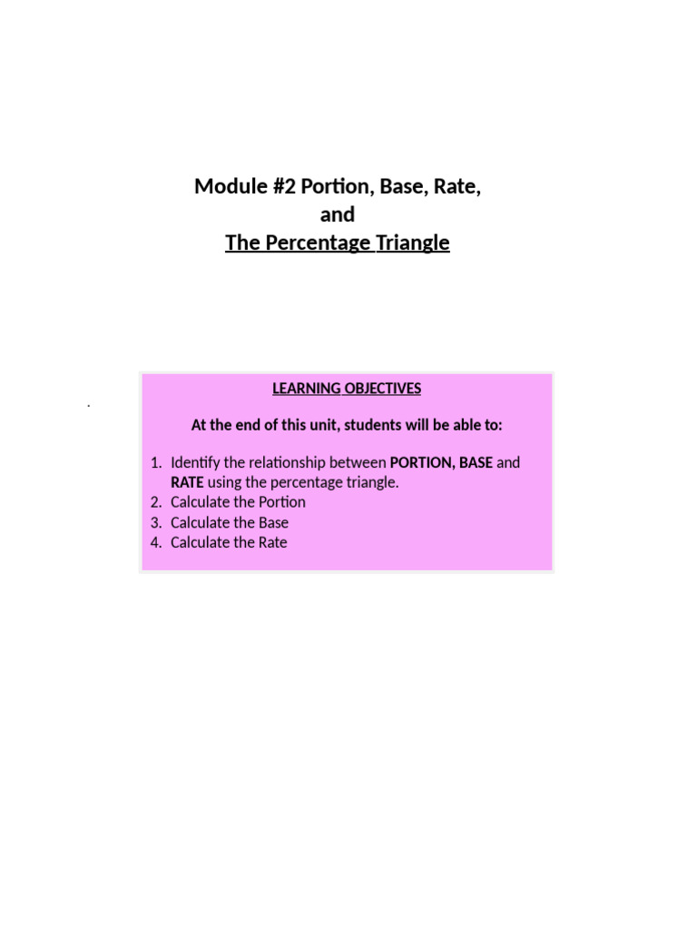 Module 2 - Portion, Base, Rate, and The Percentage Triangle | PDF ...