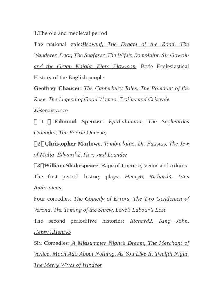 Overview of English Literary Periods | PDF
