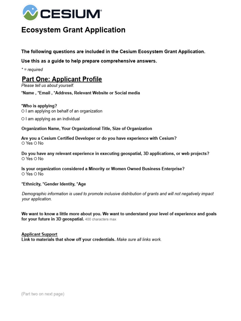 1. Cesium Ecosystem Grants Application Questions V2 | PDF