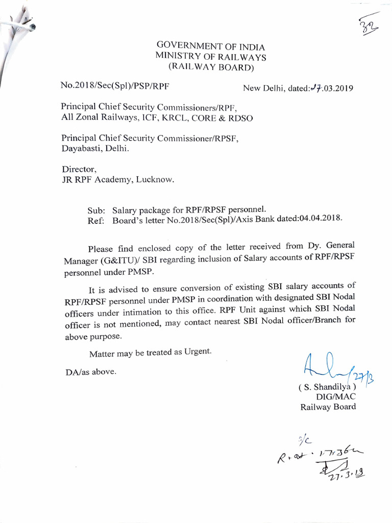 RPF/RPSF Salary Package Details | PDF | Overdraft | Banking