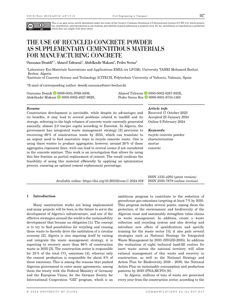 The Use of Recycled Concrete Powder As Supplementa | PDF | Concrete ...