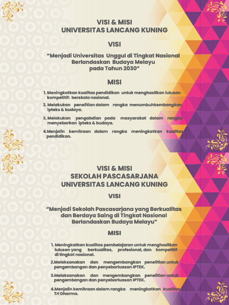 Visi Misi Unilak Dan SPs | PDF