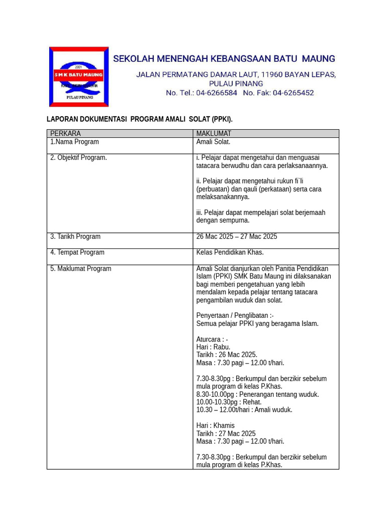 Program Amali Solat PPKI 2025 | PDF