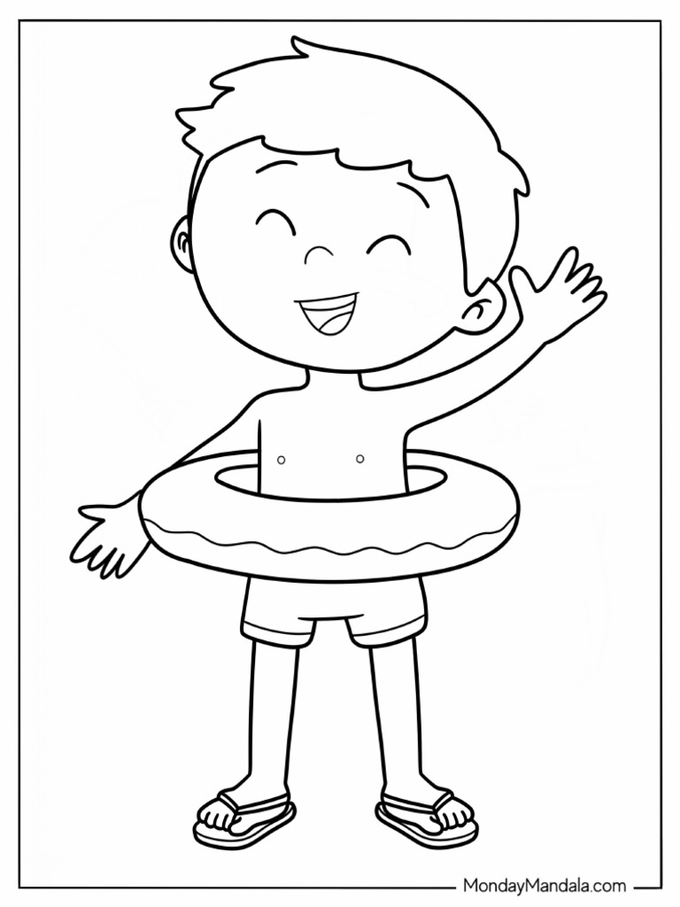 Little Boy With Floatie in The Summer Coloring Page | PDF