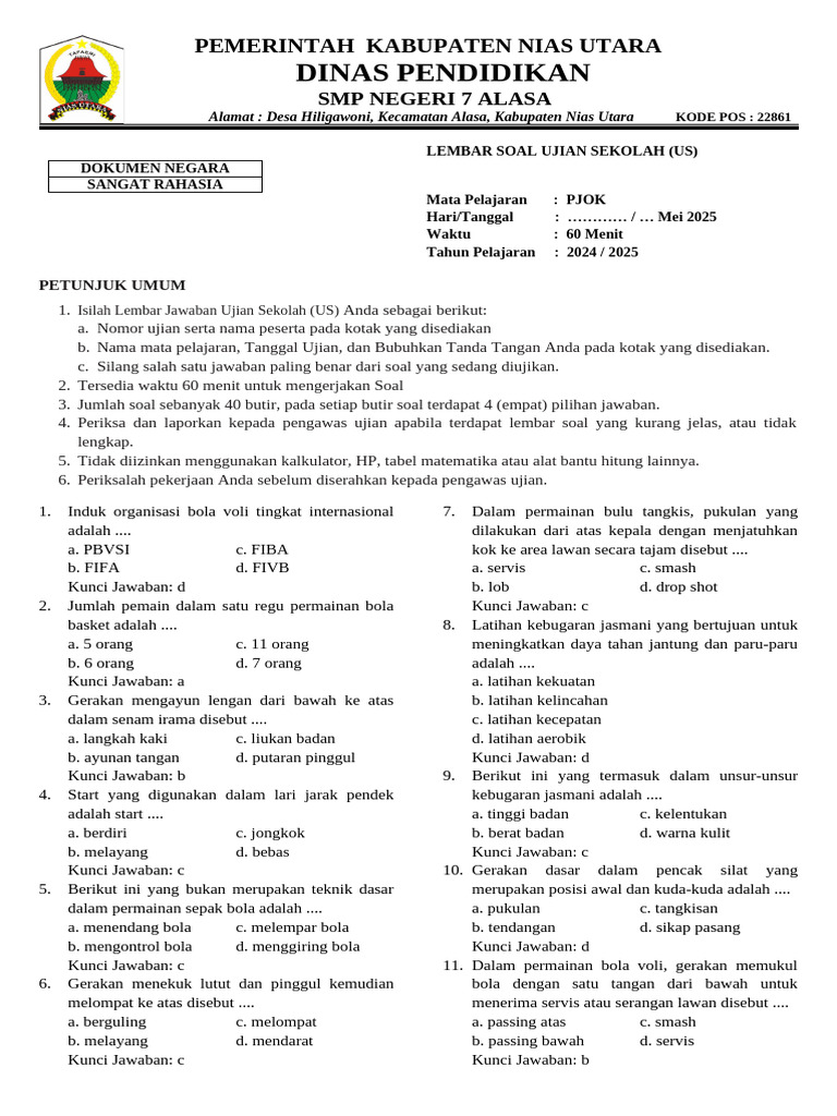 SOAL PAT PJOK 2025 Fransis Halawa | PDF