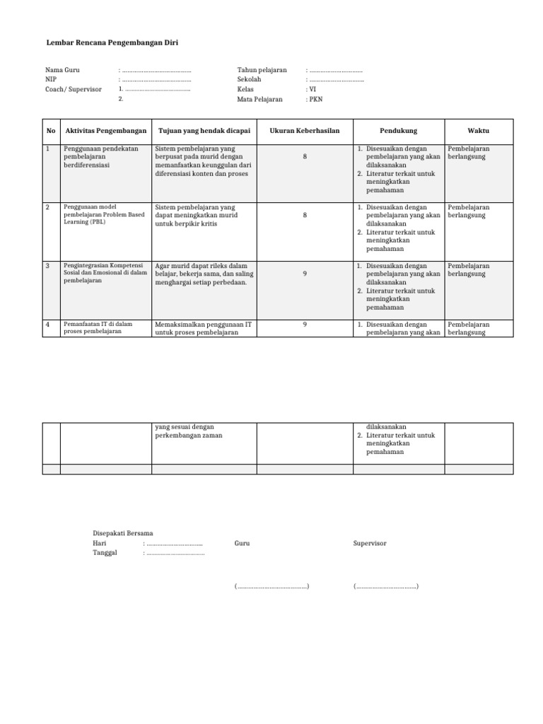 4 - Lembar Rencana Pengembangan Diri | PDF