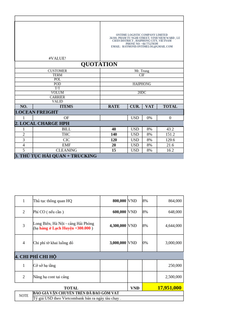 báo giá nhập 20 ontime | PDF