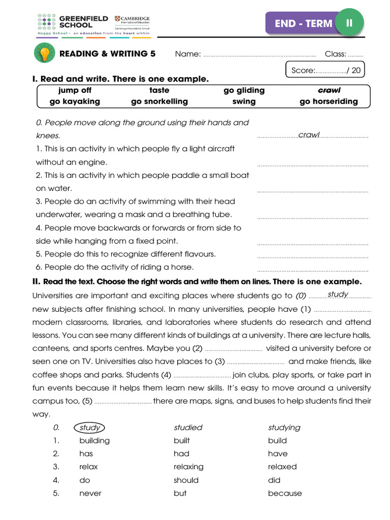 WS5 - Endterm 2 - Reading & Writing 5-Edited | PDF | Water Sports