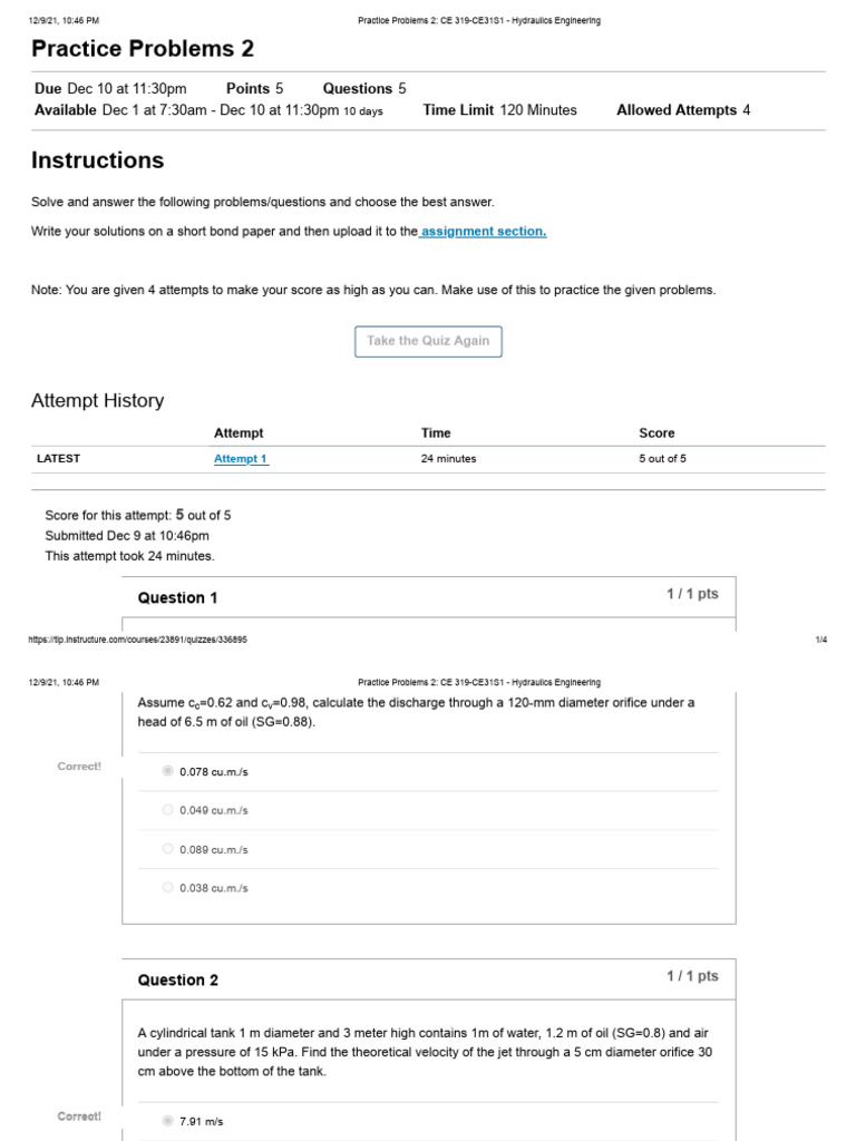 Practice Problems 2_ Hydraulics Engineering | PDF | Chemical ...