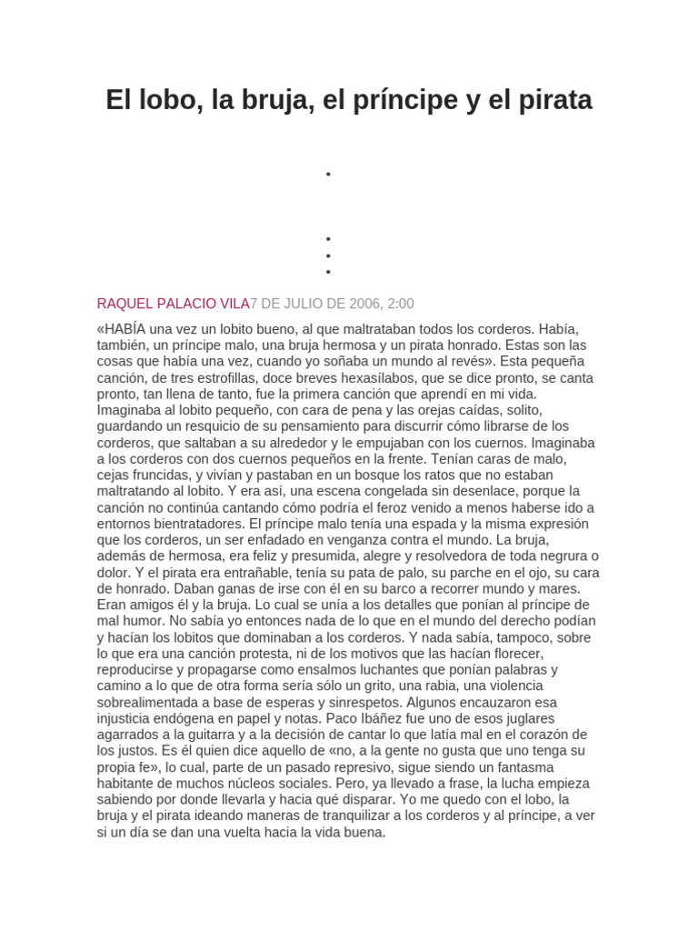 El Cuento El Lobo El Principe La Bruja y El Pirata | PDF