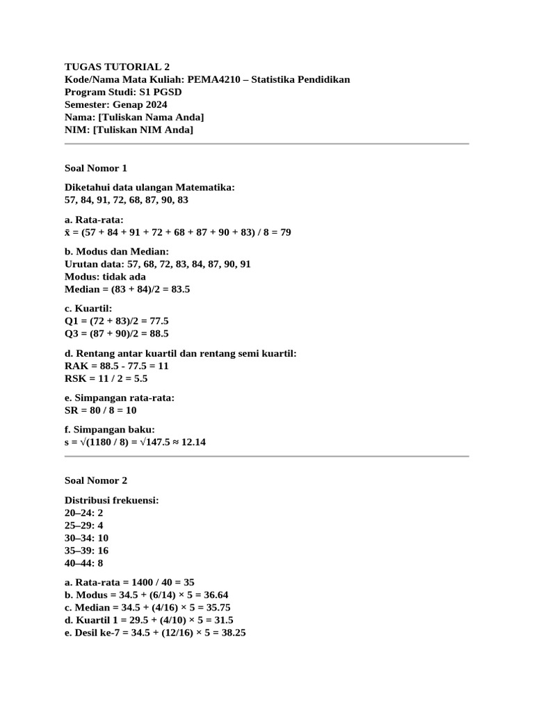 Tugas Tutorial 2 Statistika | PDF