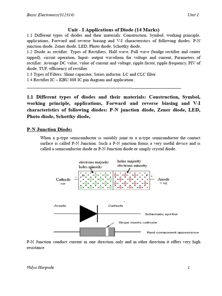 Unit 1 Semiconductor Diodes Pdf Rectifier P N Junction