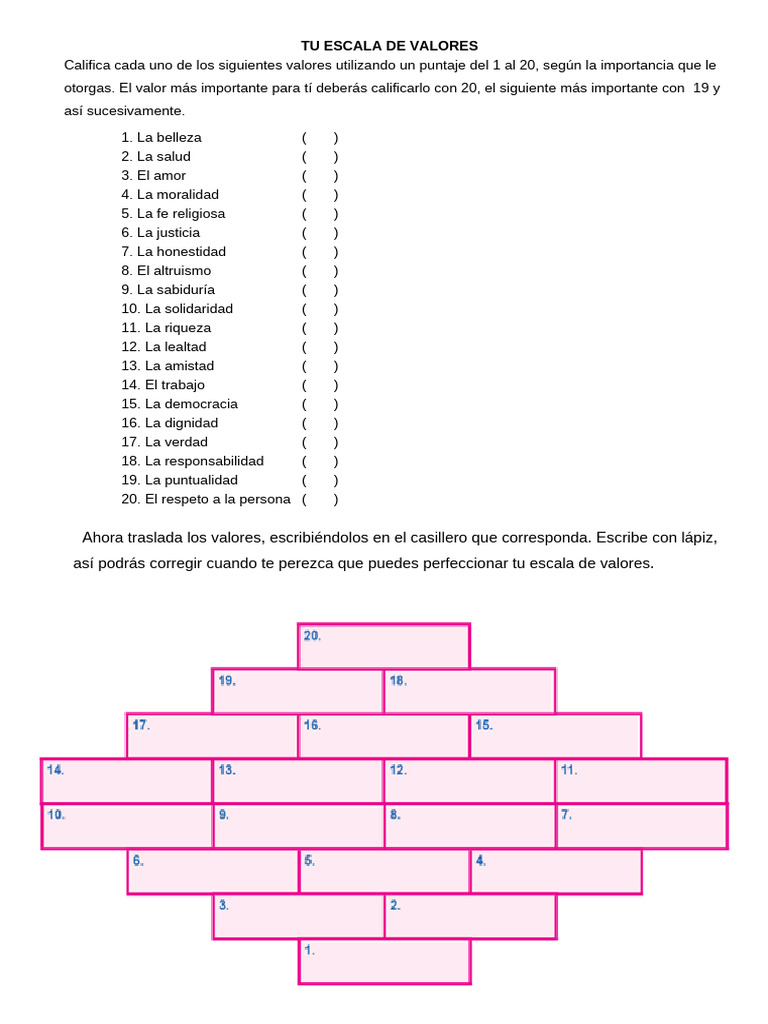 Mi Escala de Valores Personales | PDF