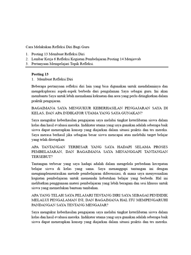 Refleksi Diri dalam Pembelajaran Guru | PDF