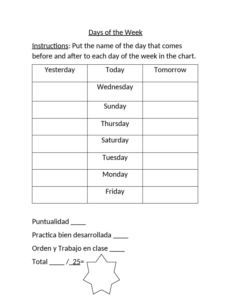 Days of The Week Activity | PDF