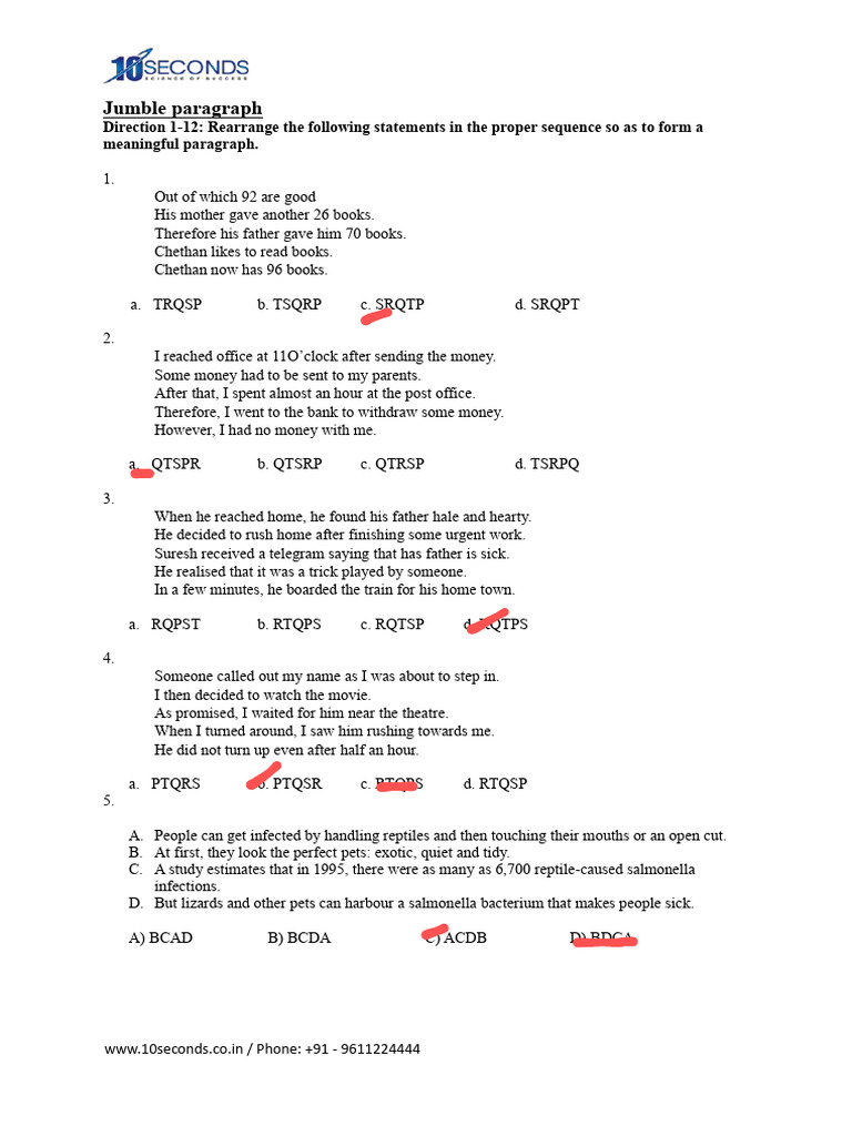 Jumble Paragraph-1 | PDF | Reason | Inference