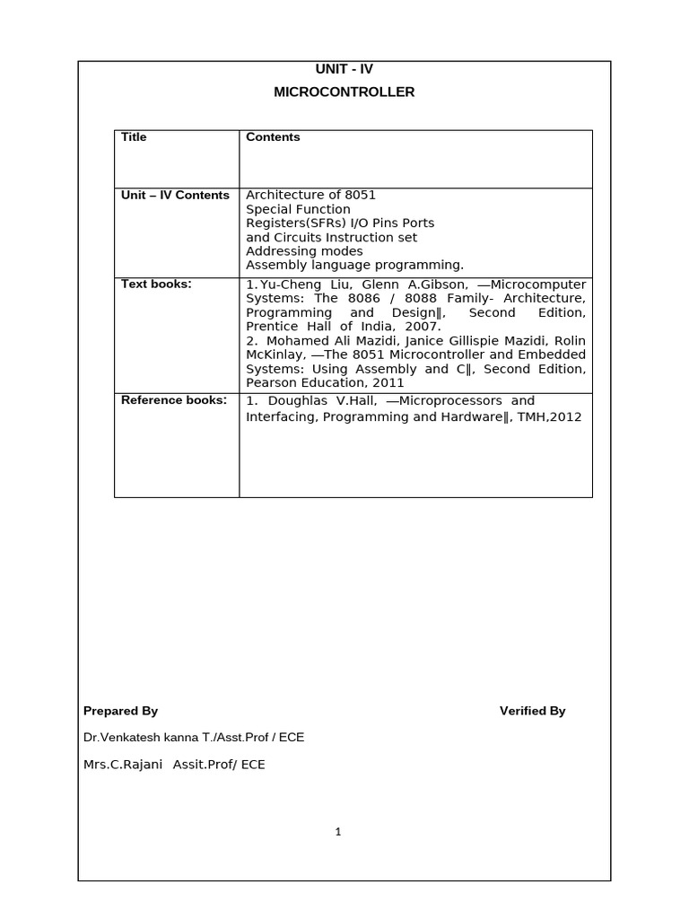 EC 6504 UNIT-IV Updated Notes | PDF | Microcontroller | Random Access ...