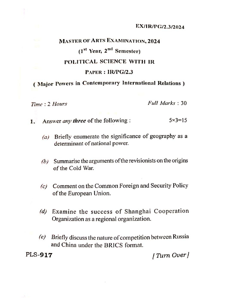 Major Powers in Contemporary International Relations | PDF