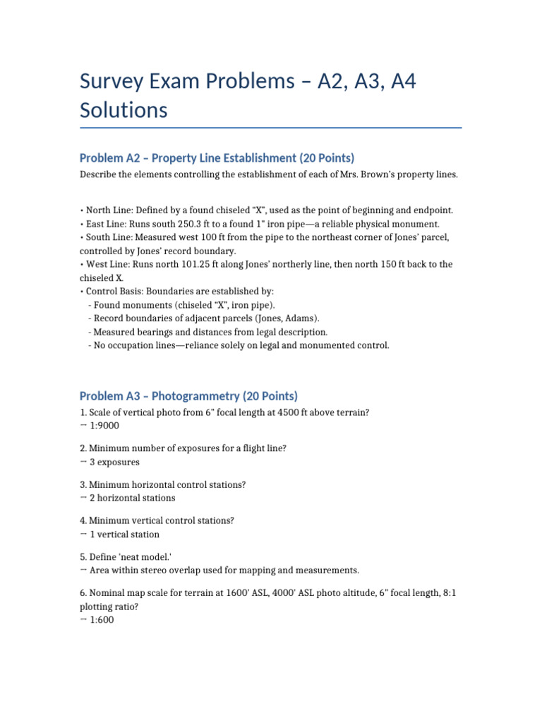 Survey Exam Solutions A2 A3 A4 | PDF