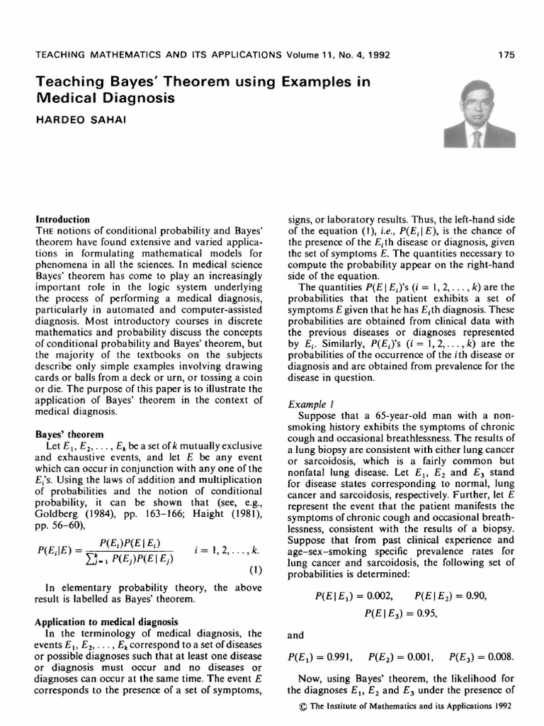 Teaching Bayes' Theorem Using Examples in Medical Diagnosis: Hardeo ...