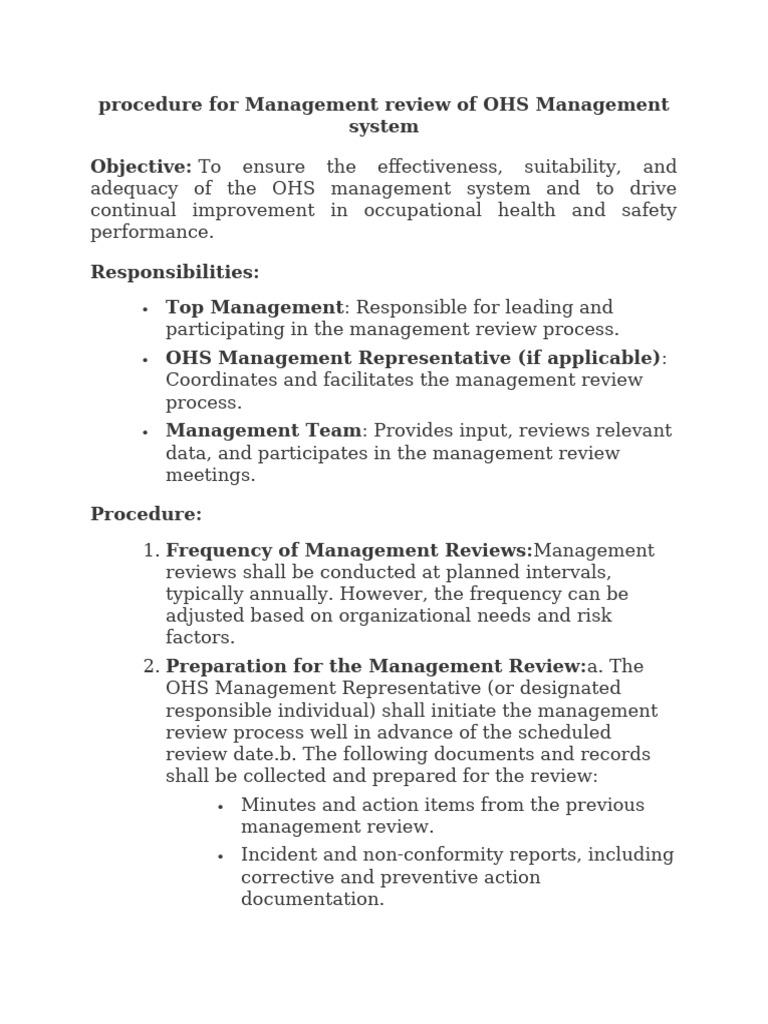 Procedure For Management Review of OHS Management System | PDF | Audit ...
